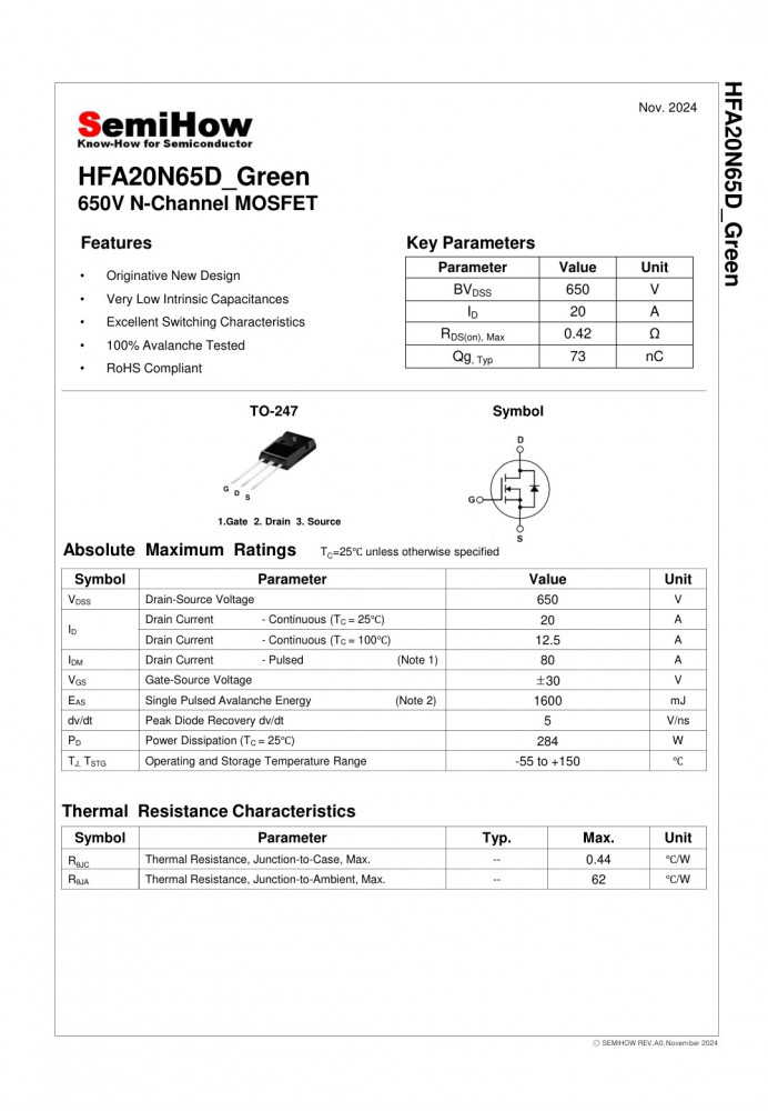 HFA20N65D datasheet page 1