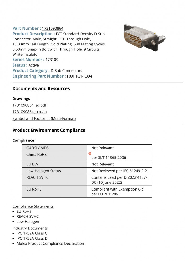 MOLEX 1731090864 technical drawing, page 1