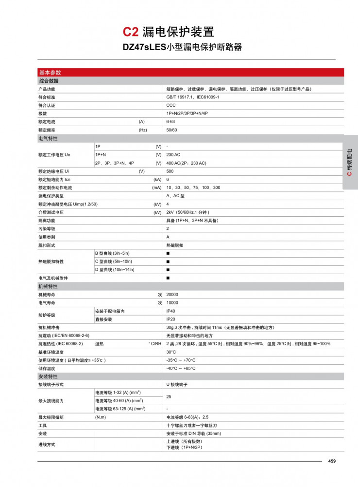 DZ47SLES technical specification table