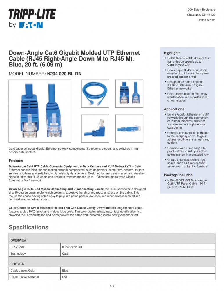 N204-020-BL-DN technical document page 1