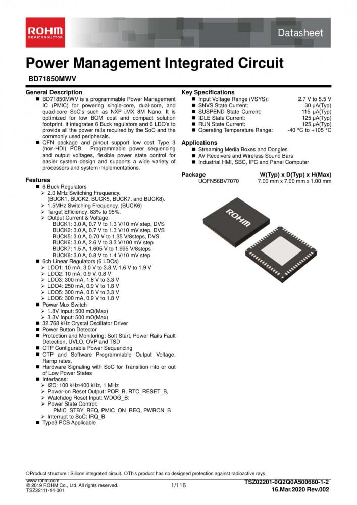 BD71850MWV-E2 datasheet page 1