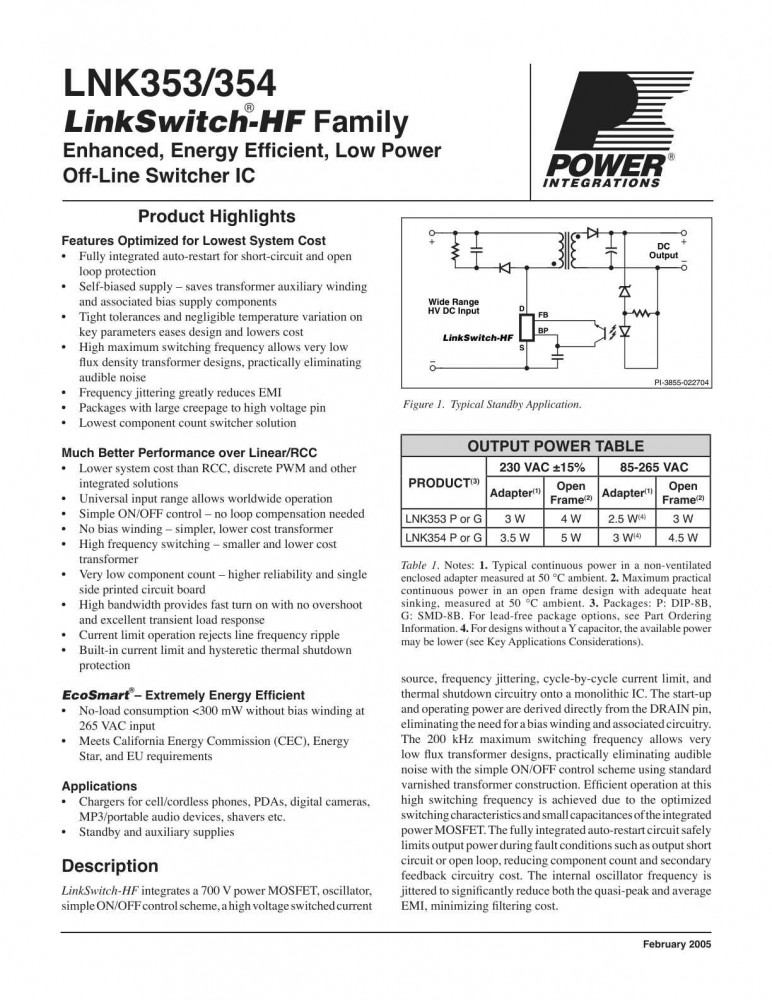 LNK353GN-TL technical document page 1