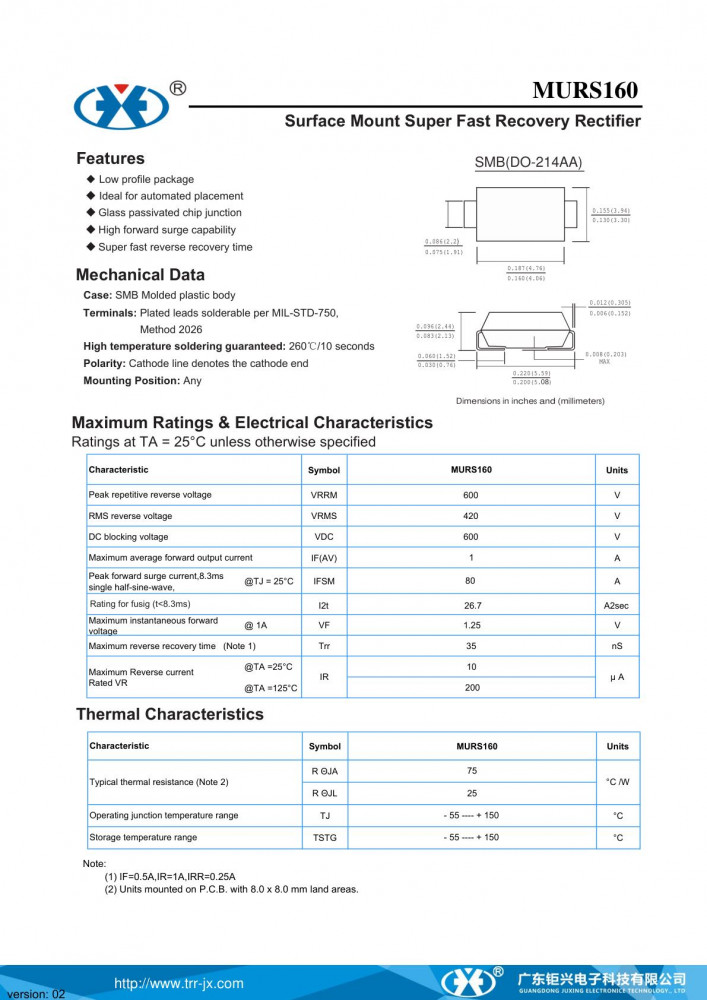 MURS160B datasheet page 1