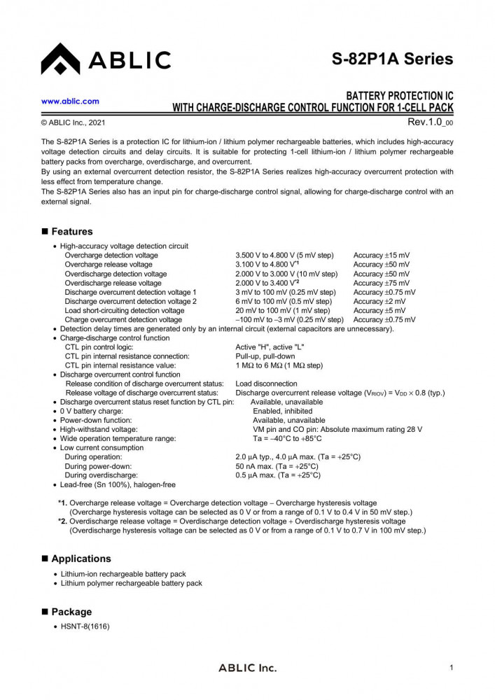 S-82P1A datasheet page 1