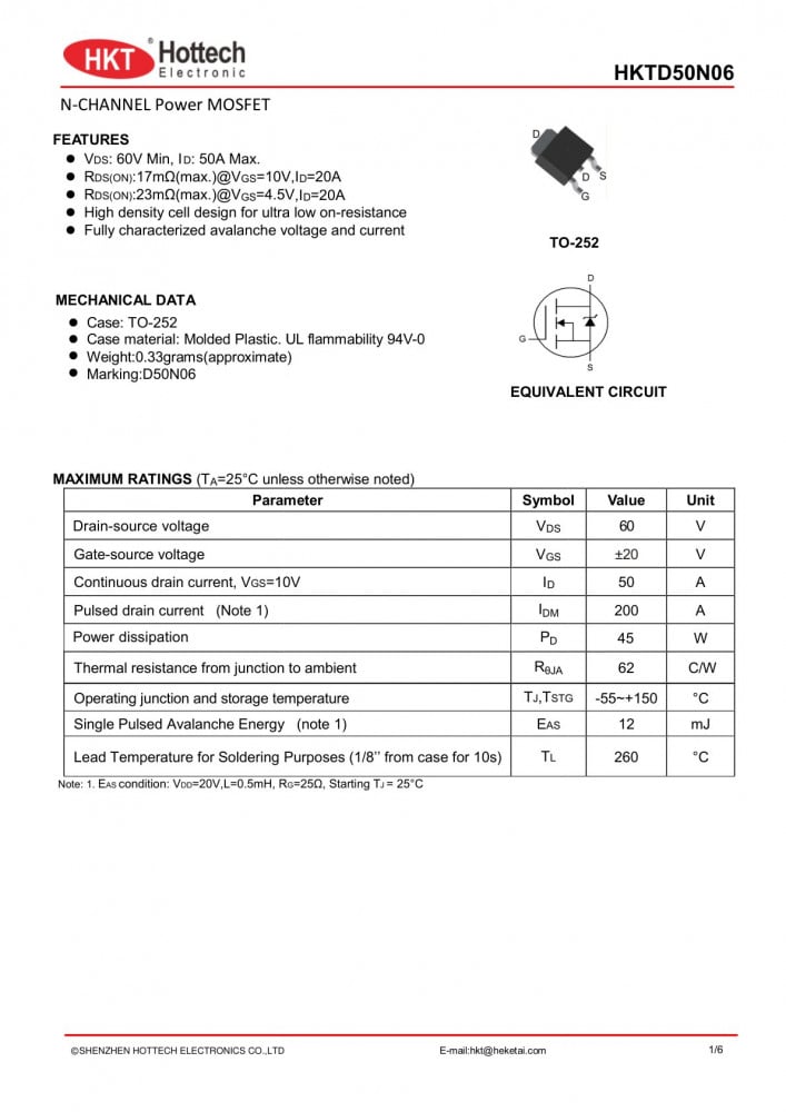HKTD50N06 datasheet page 1