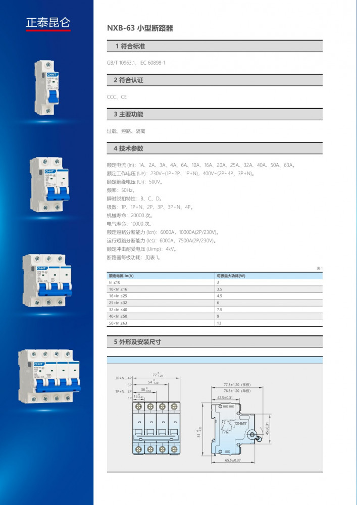 CHINT NXB-63 miniature circuit breaker documentation preview