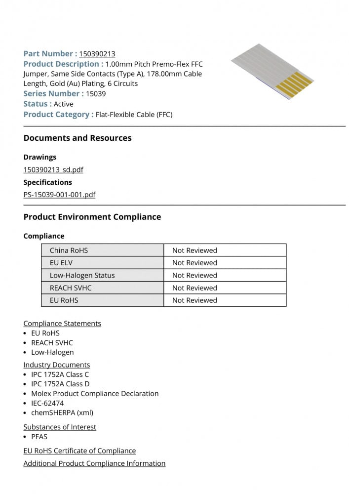 Molex 1.00 mm pitch FFC family specification, page 1