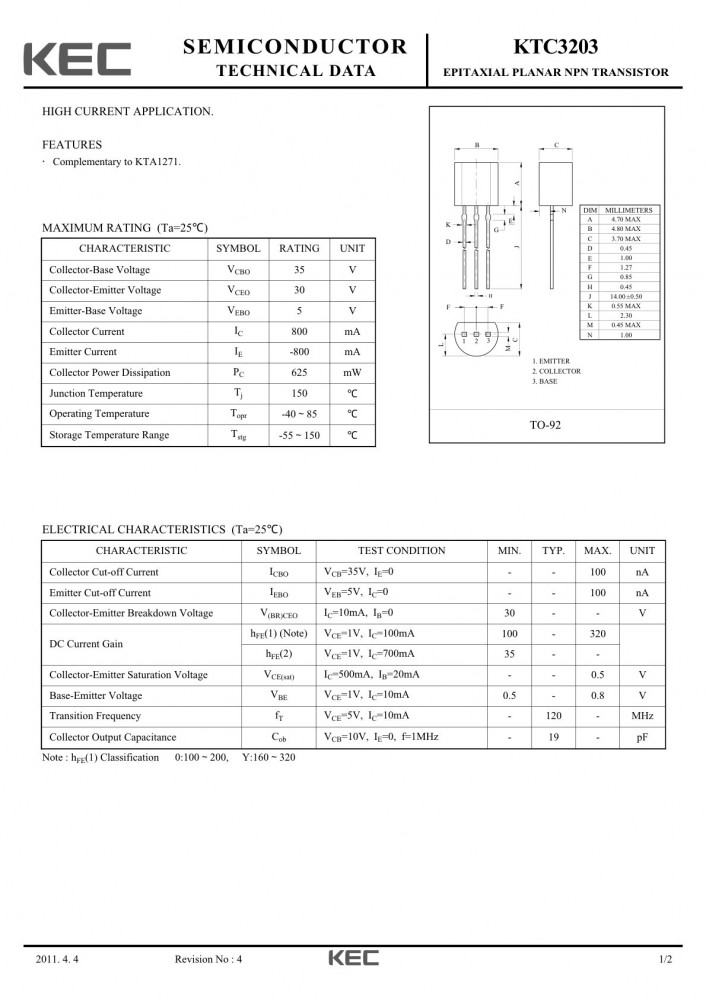 KTC3203-Y-AT/P datasheet page 1