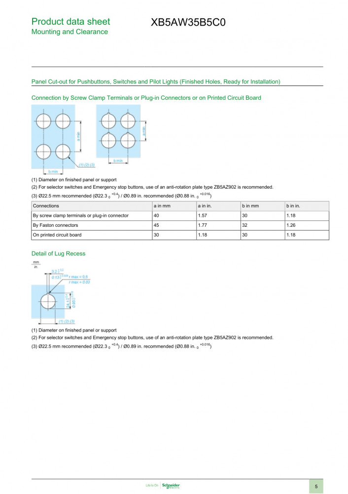 XB5AW35B5C0 technical document page 5