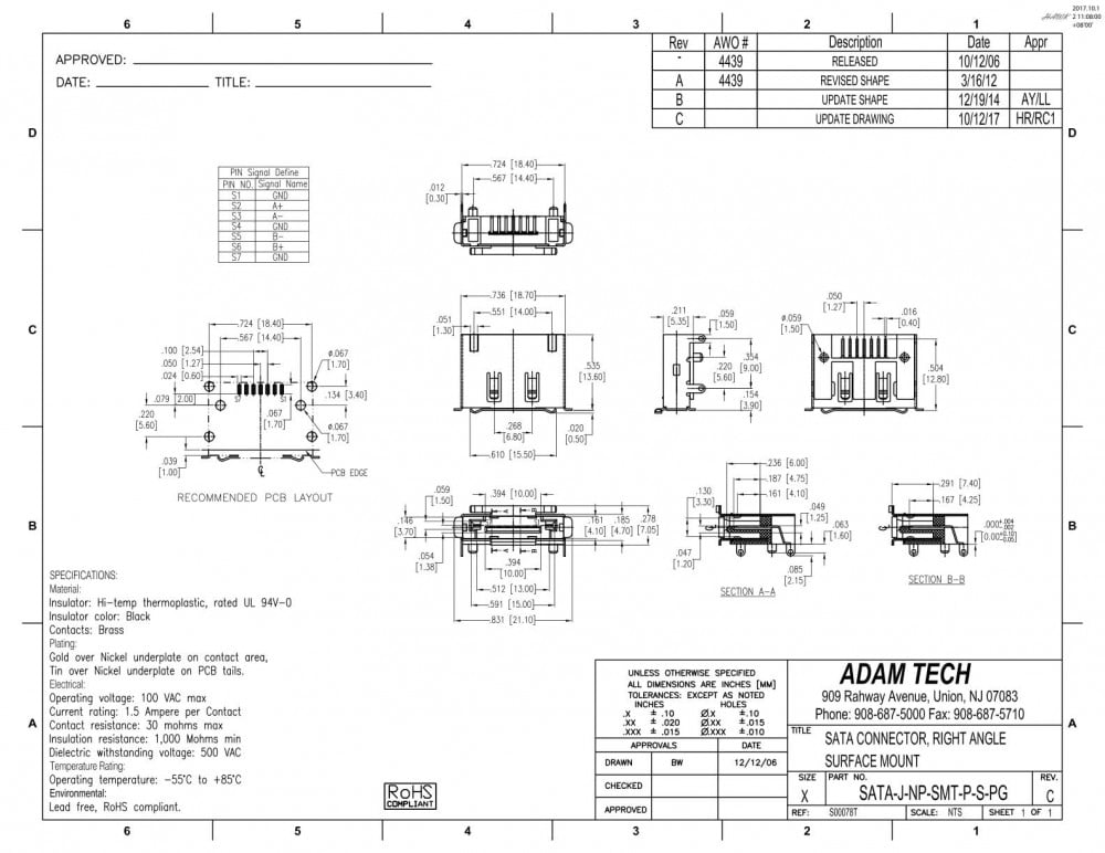 ADAM TECH SATA-J-NP-SMT-P-S-PG technical drawing page