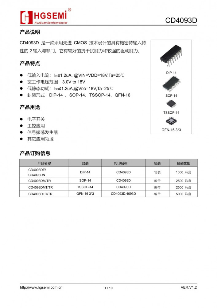 CD4093D datasheet page 1