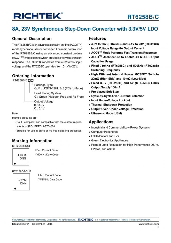 RT6258B datasheet page 1