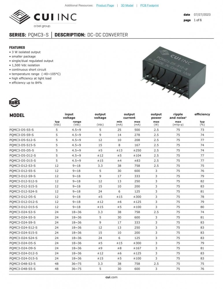 CUI PQMC3-S datasheet page 1