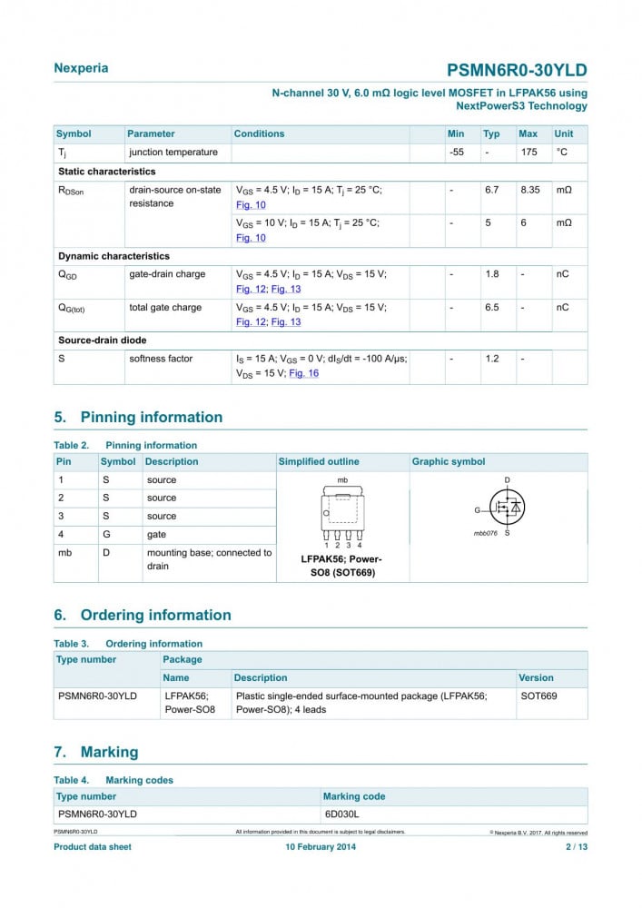 PSMN6R0-30YLD datasheet page 2