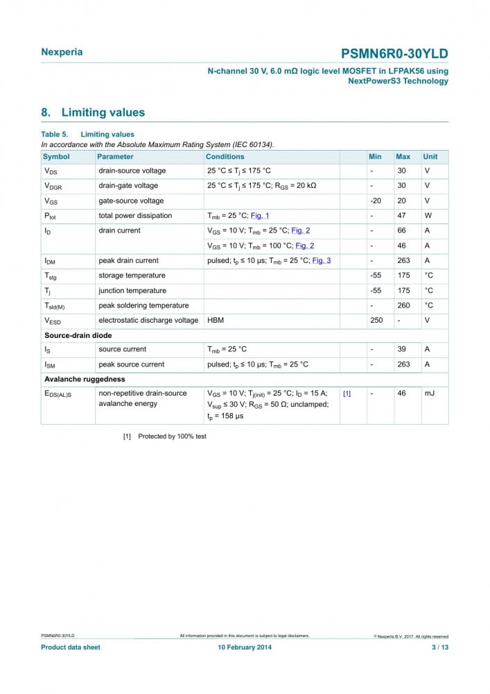 PSMN6R0-30YLD datasheet page 3