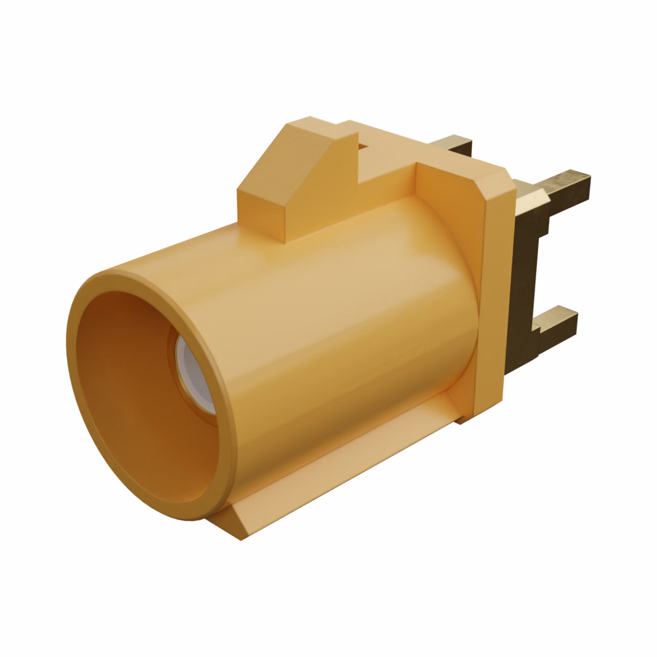 FAKRA Jack, Straight, PCB Receptacle, Through Hole, Brass Body, Gold (Au) Plated, Keying Code M, Pastel Orange, 50 Ohms for sale