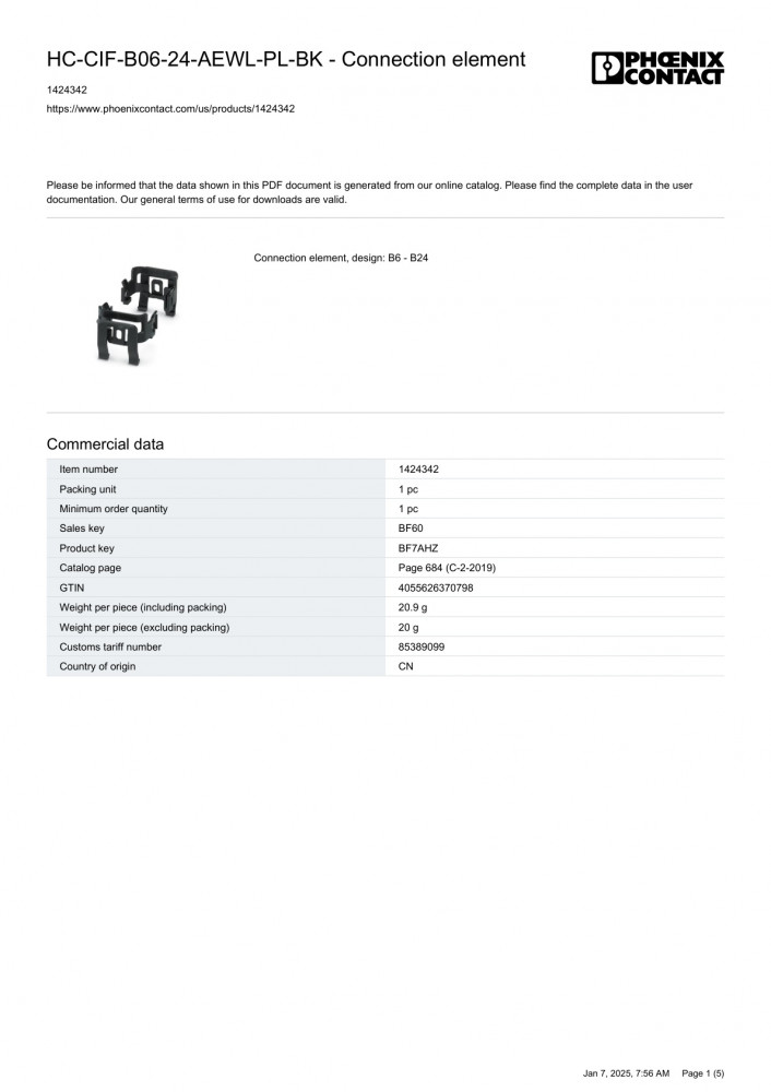 Phoenix Contact 1424342 technical document page 1
