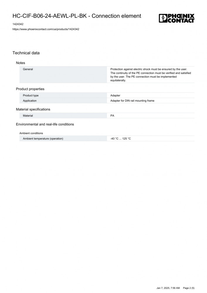 Phoenix Contact 1424342 technical document page 2