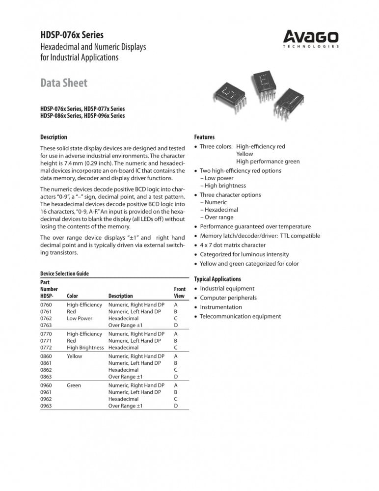 HDSP-0961 datasheet page 1