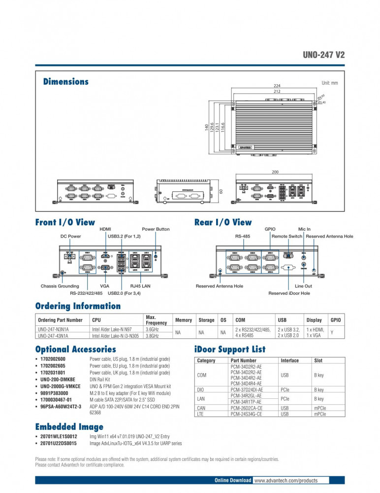UNO-247 V2 product documentation page 2