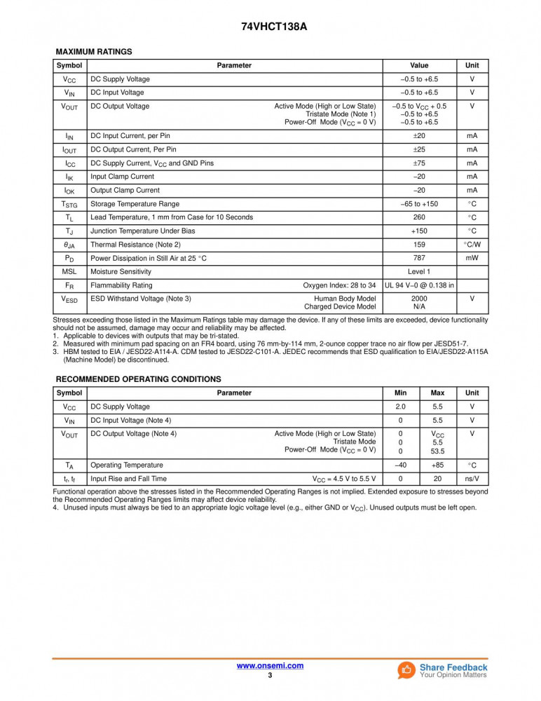 74VHCT138A datasheet page 3