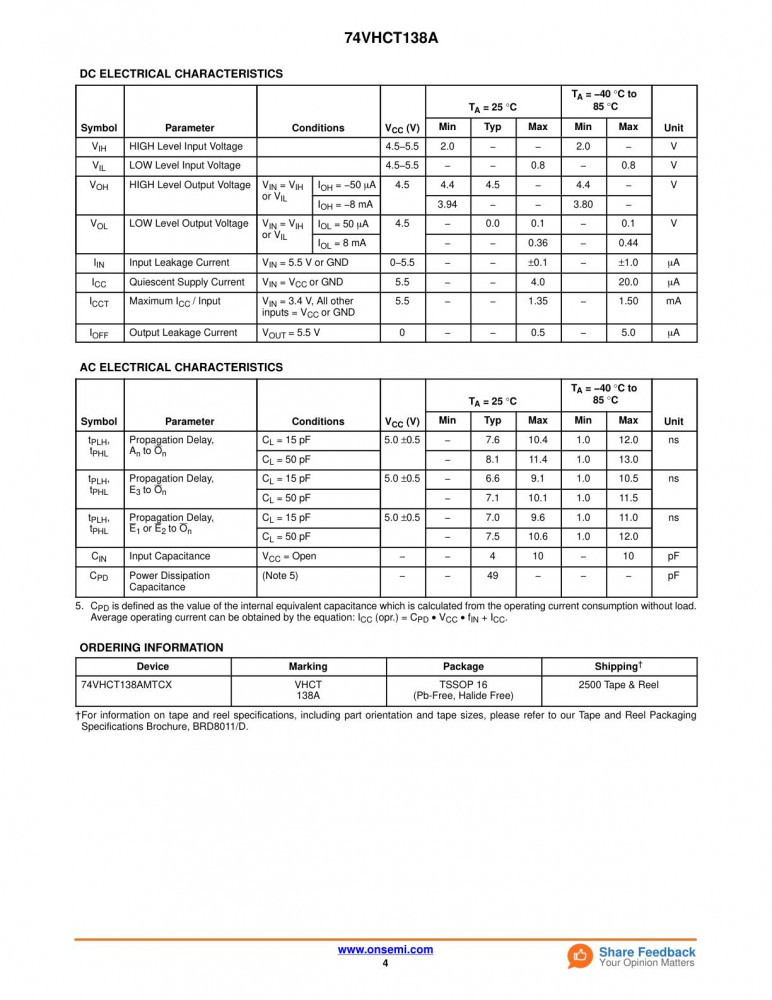 74VHCT138A datasheet page 4