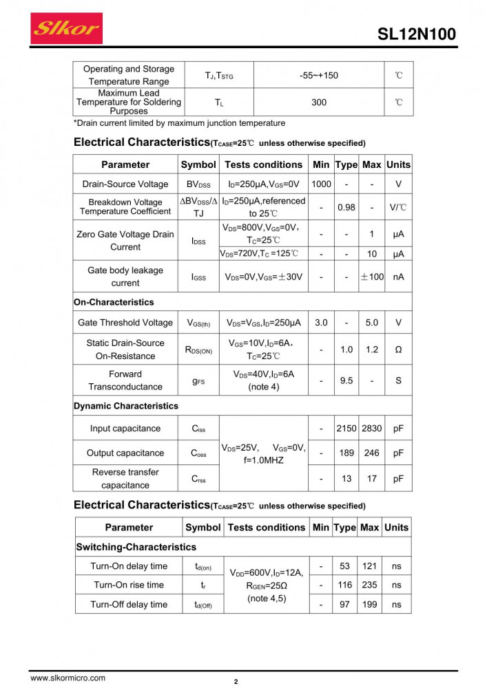 SL12N100 datasheet page 2