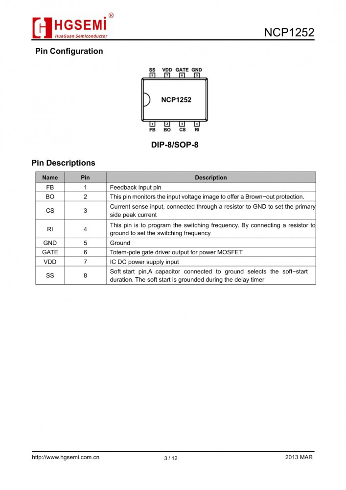 NCP1252M/TR document page 3