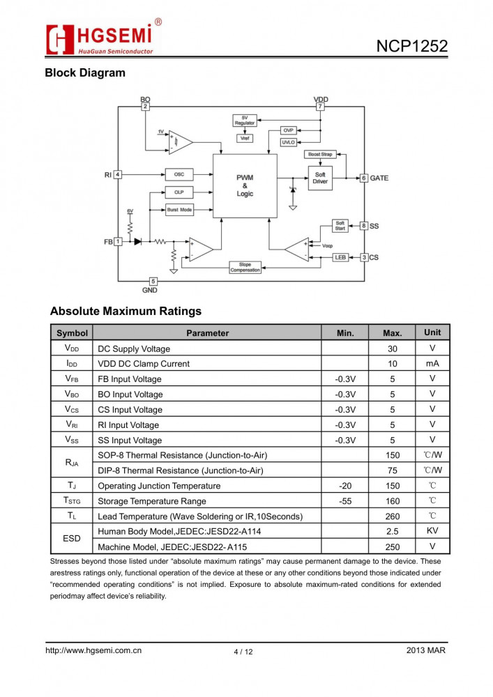 NCP1252M/TR document page 4