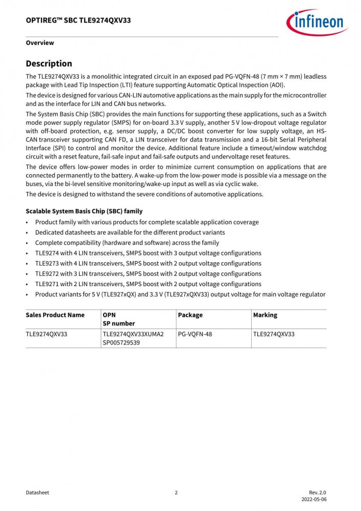 TLE9274QXV33 datasheet page 2