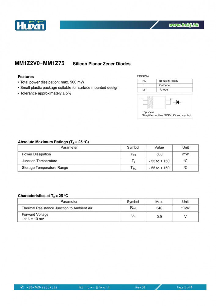 MM1Z22 datasheet page 1