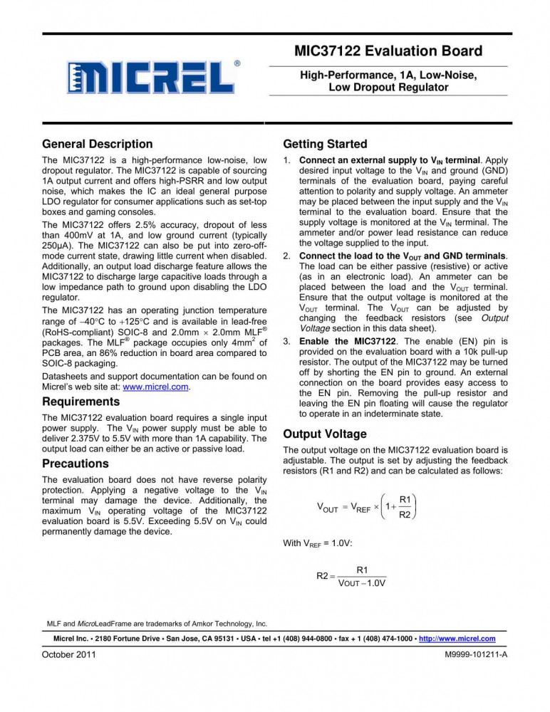 MIC37122YM-EV technical document page 1