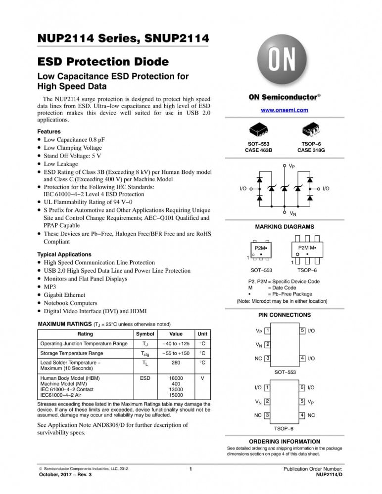 NUP2114 series datasheet page 1