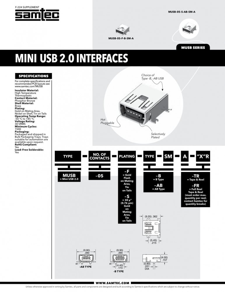 Samtec MUSB series technical document preview
