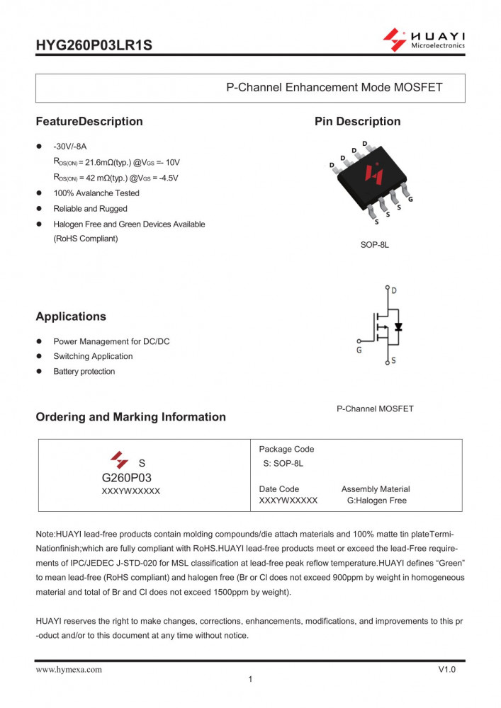 HYG260P03LR1S datasheet page 1