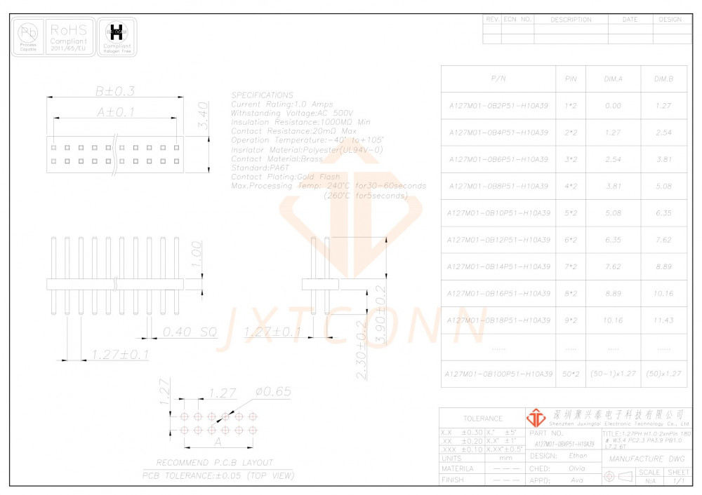 A127M01-0B8P51-H10A39 technical drawing