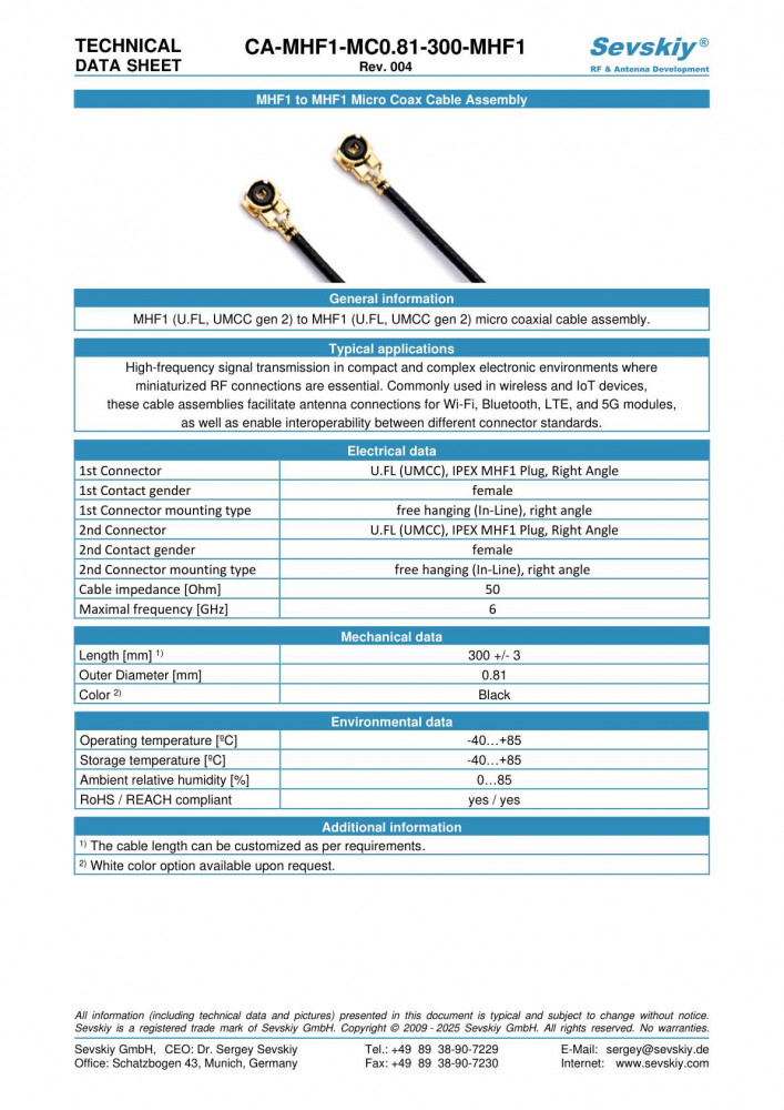 CA-MHF1-MC0.81-300-MHF1 product documentation image, page 1