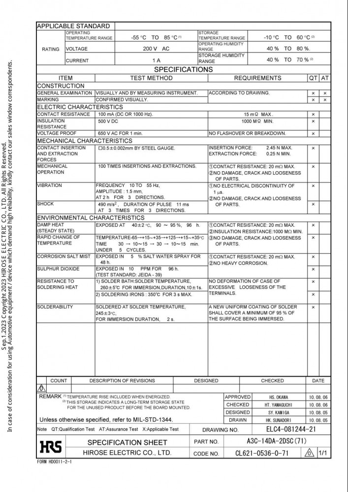 HRS A3C-14DA-2DSC(71) specification sheet