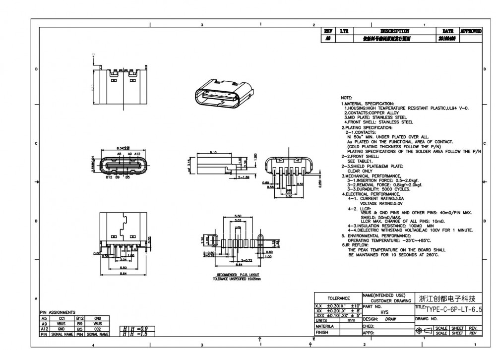 CAX TYPE-C-6P-LT-6.5 technical drawing preview