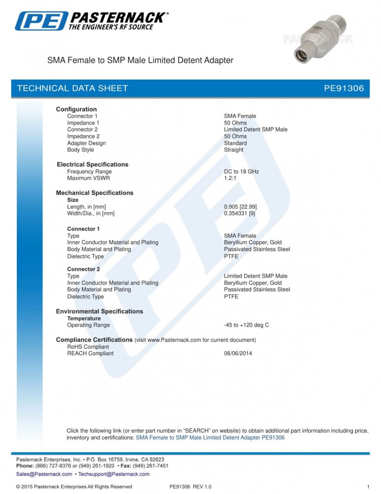 PE91306 technical datasheet page 1