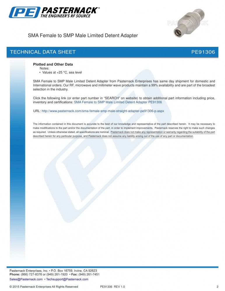 PE91306 technical datasheet page 2