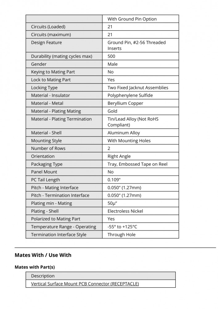 Technical document page 2 for the AirBorn M Series Micro-D connector