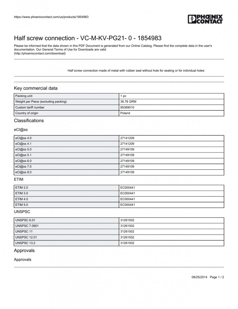 Phoenix Contact 1854983 technical document page 1
