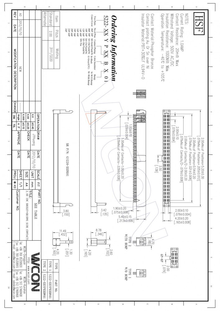 Wcon G5220-14DB01 technical document preview