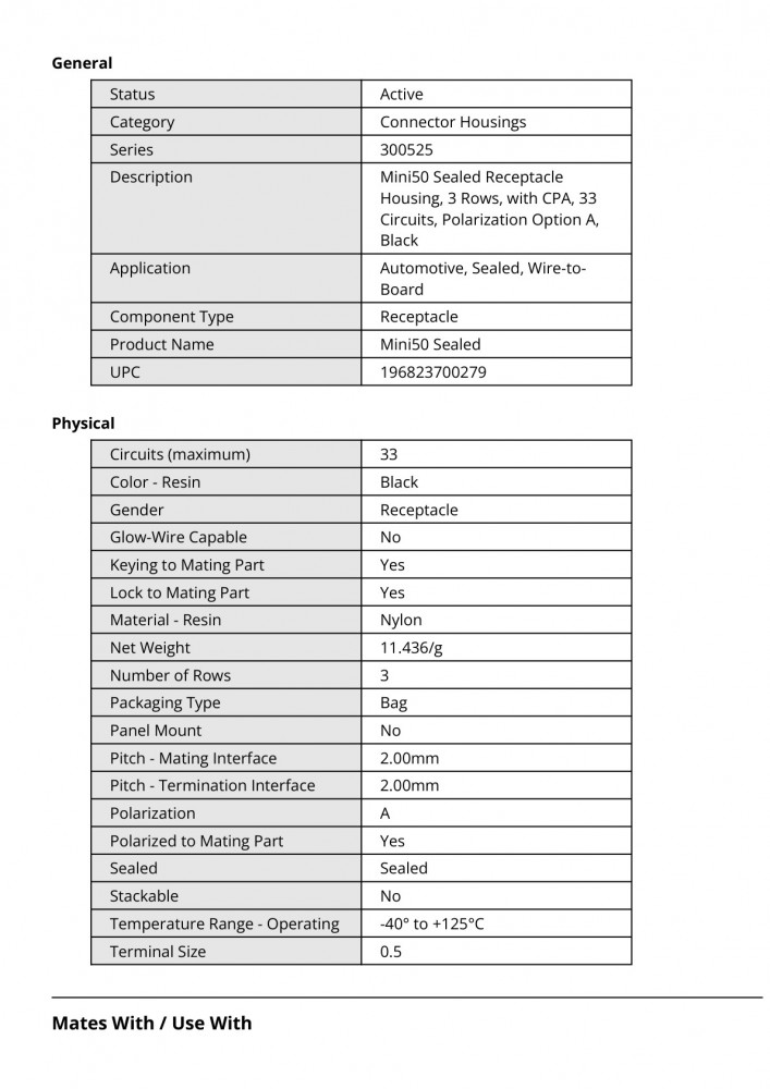 MOLEX 3005250001 product document, page 2