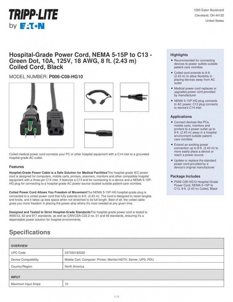 P006-C08-HG10 technical document page 1