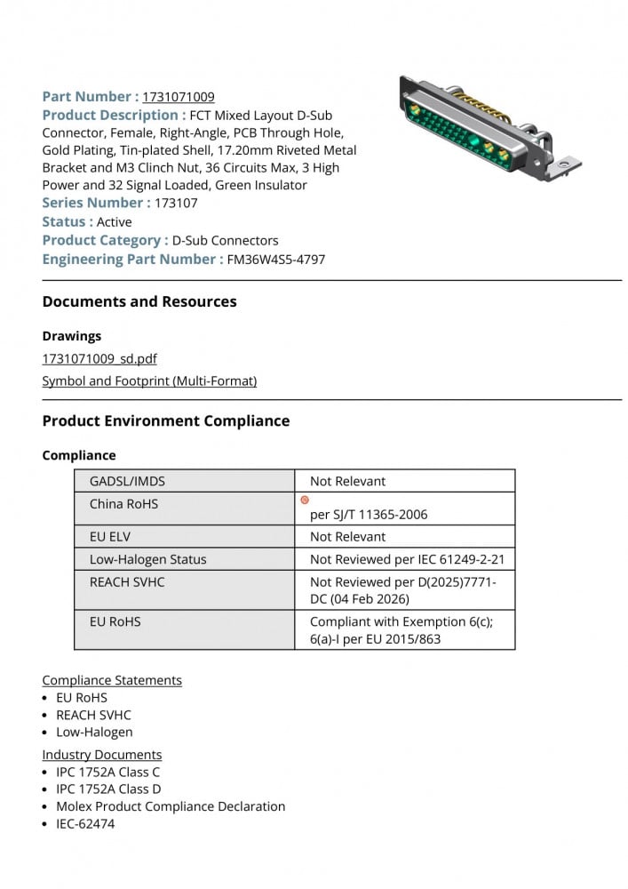 MOLEX 1731071009 drawing page 1