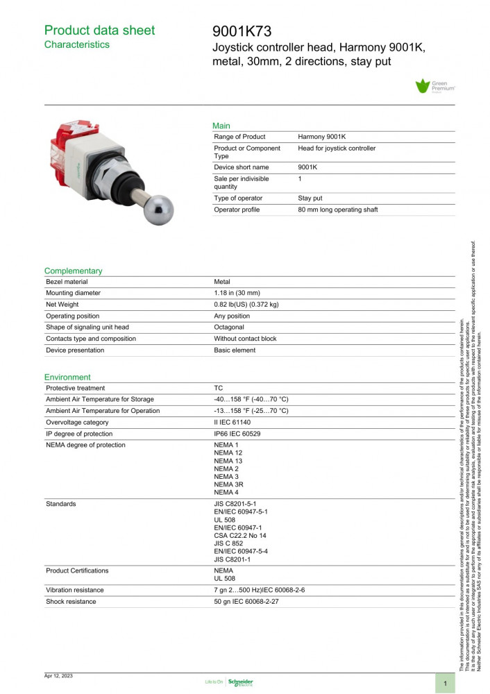 9001K73 technical document page 1