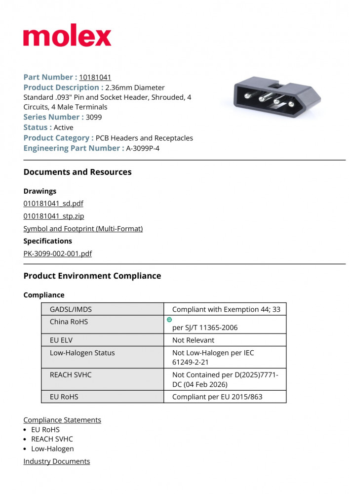 MOLEX 10181041 drawing page 1