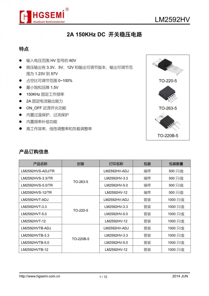 LM2592HVT-ADJ datasheet page 1